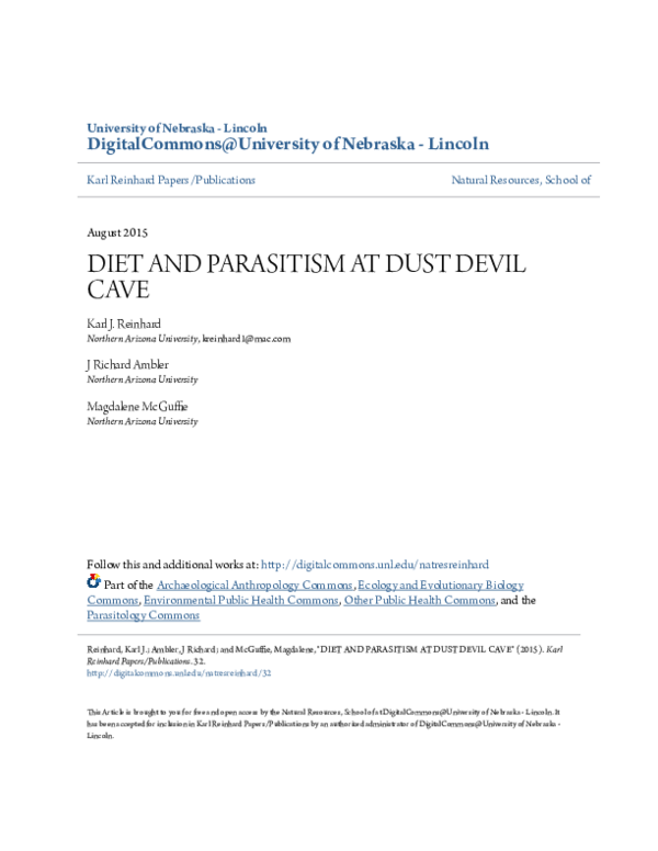 (PDF) Diet and Parasitism at Dust Devil Cave | Karl Reinhard - Academia.edu