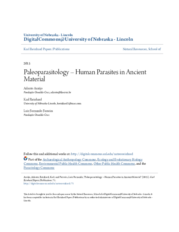 (PDF) Palaeoparasitology — Human Parasites in Ancient Material
