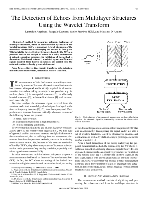 Pdf The Detection Of Echoes From Multilayer Structures Using The Wavelet Transform