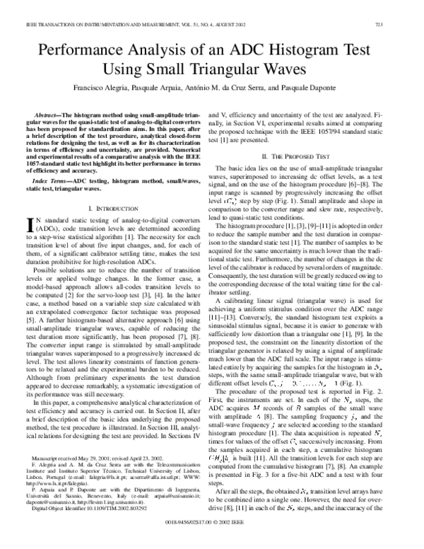 Pdf Performance Analysis Of An Adc Histogram Test Using Small