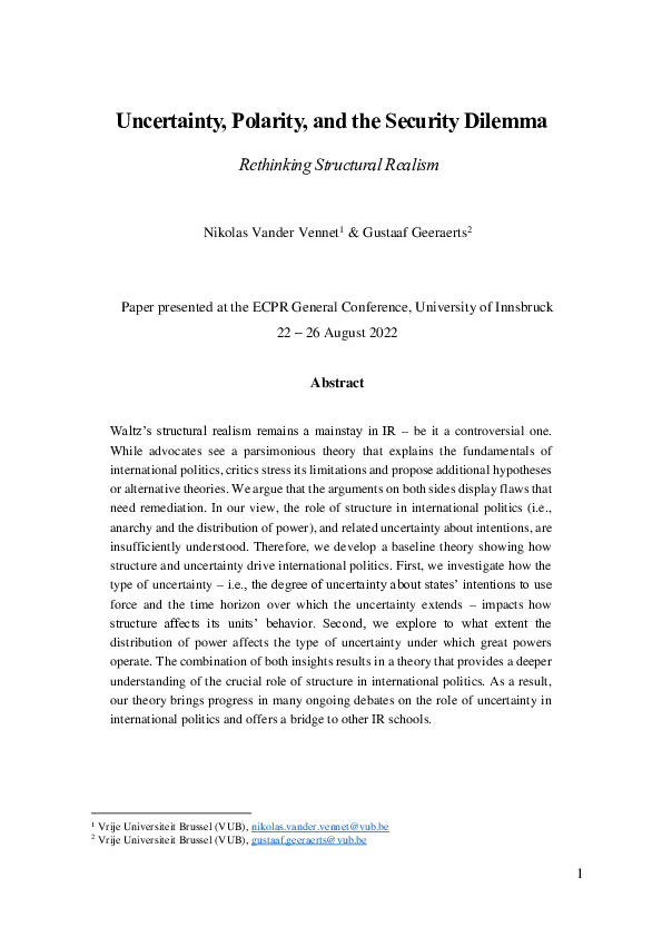 (PDF) Uncertainty, Polarity, and the Security Dilemma: Rethinking ...
