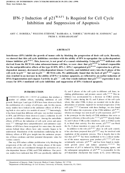 (PDF) IFN-gamma Induction of p21WAF1 Is Required for Cell Cycle ...