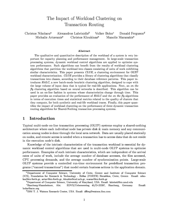 (PDF) The impact of workload clustering on transaction routing