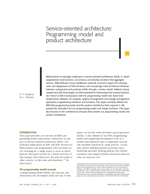 (PDF) Service-oriented architecture: Programming model and product architecture