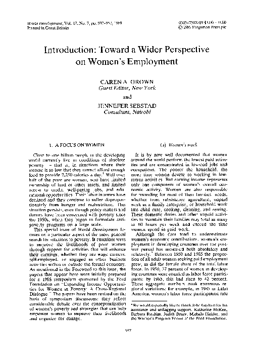 (PDF) Introduction: Toward a wider perspective on women's employment