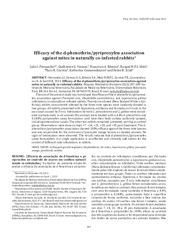 (PDF) Efficacy of the d-phenothrin/pyriproxyfen association against ...