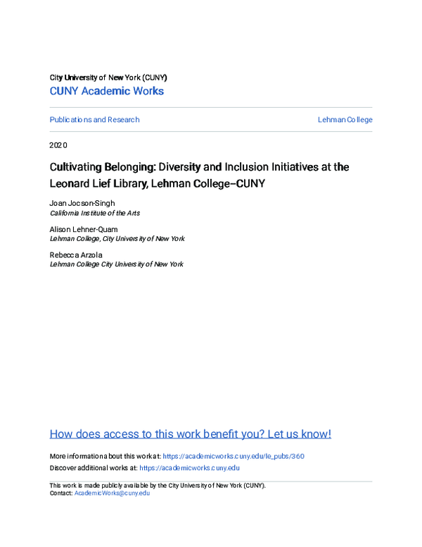 (PDF) Cultivating Belonging: Diversity and Inclusion Initiatives at the ...