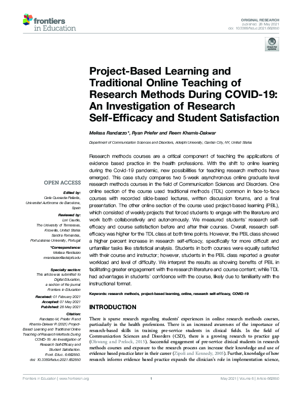 (PDF) Project-Based Learning and Traditional Online Teaching of Research Methods During COVID-19 ...