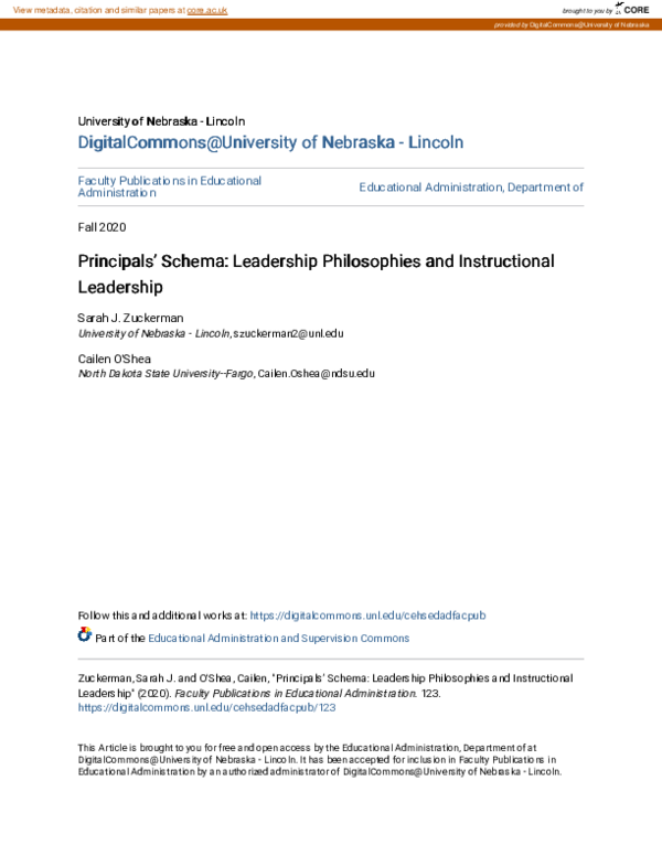 (PDF) Principals’ Schema: Leadership Philosophies and Instructional Leadership