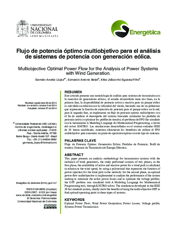 (PDF) Flujo de Potencia Óptimo multiobjetivo para el análisis de ...
