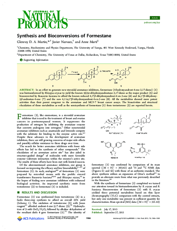 (PDF) Synthesis and Bioconversions of Formestane