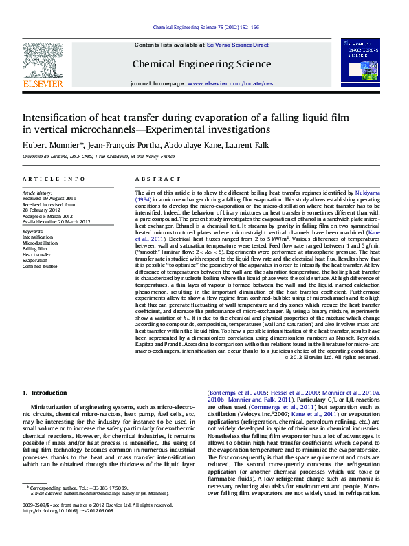 (PDF) Intensification of heat transfer during evaporation of a falling ...