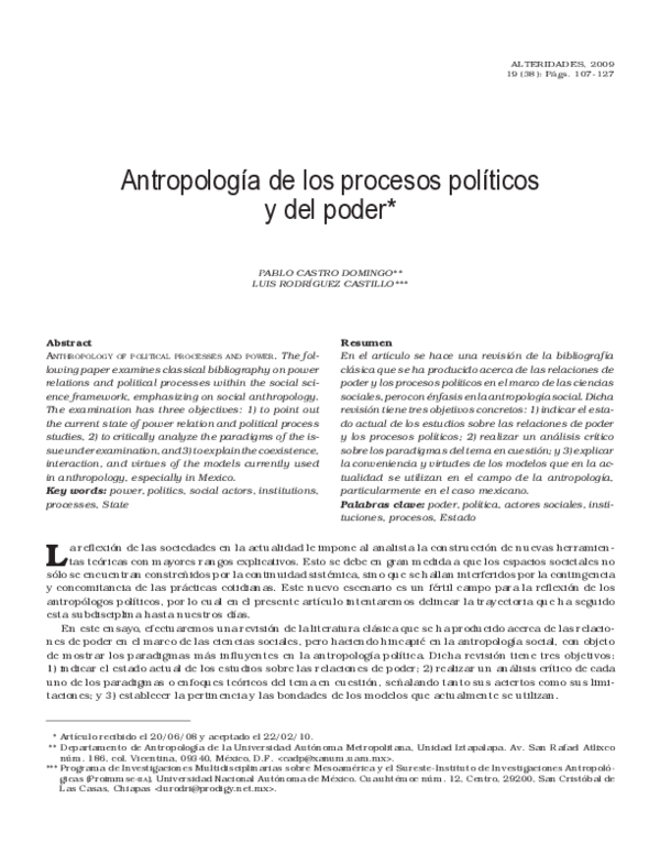 (PDF) Anthropology of Political Processes and Power