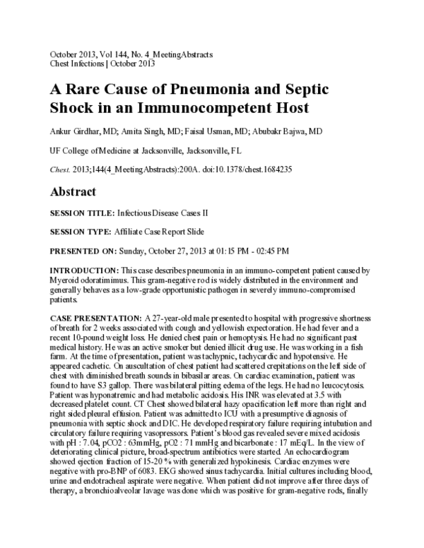 (PDF) A Rare Cause of Pneumonia and Septic Shock in an Immunocompetent Host