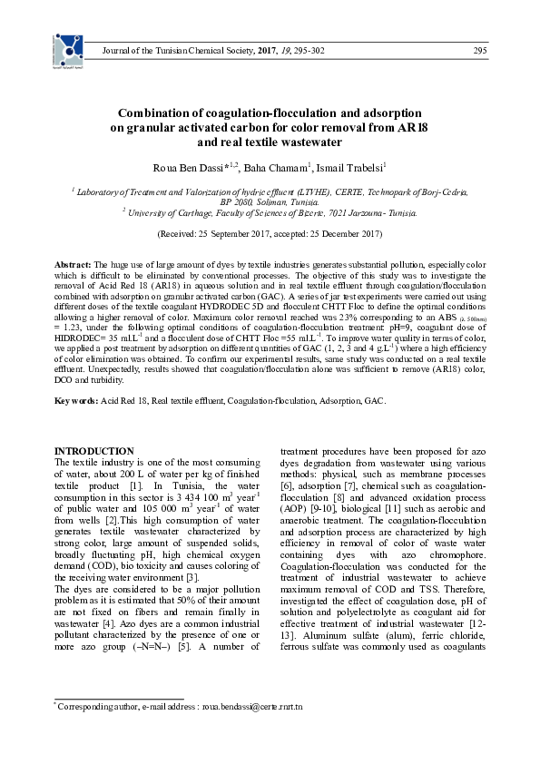 (PDF) Combination of coagulation-flocculation and adsorption on granular activated carbon for ...