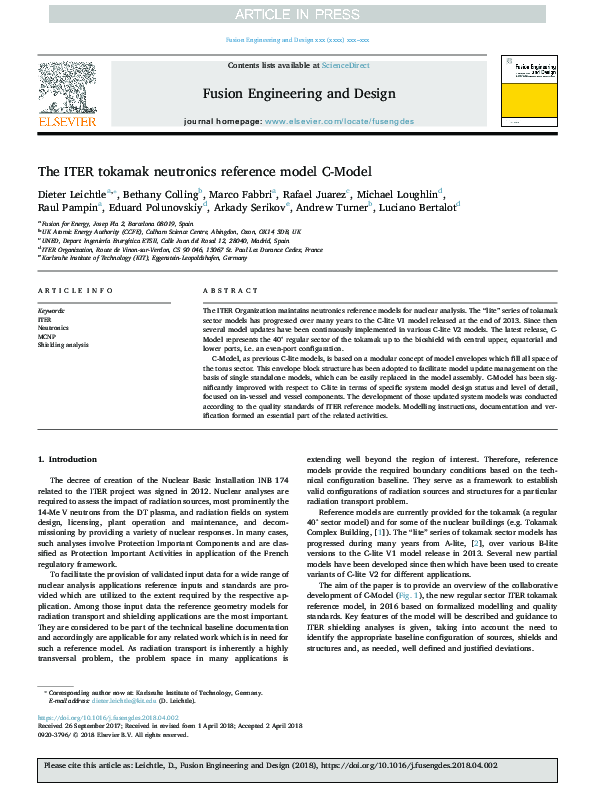 Pdf The Iter Tokamak Neutronics Reference Model C Model