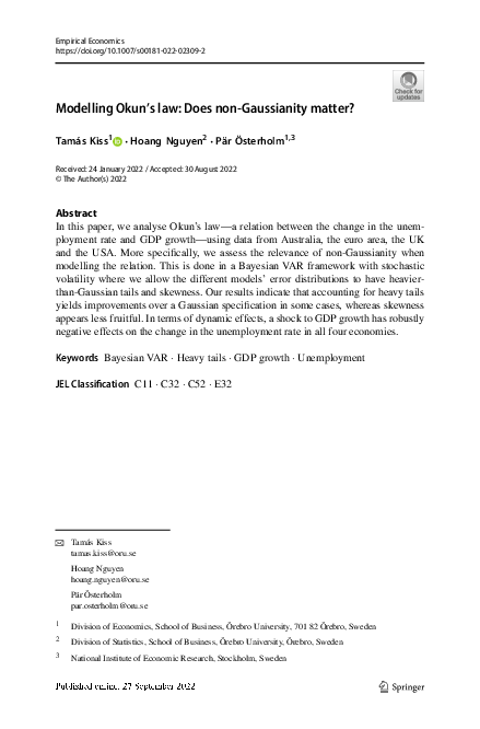 (PDF) Modelling Okun’s law: Does non-Gaussianity matter?