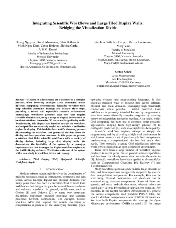 (PDF) Integrating Scientific Workflows and Large Tiled Display Walls: Bridging the Visualization ...