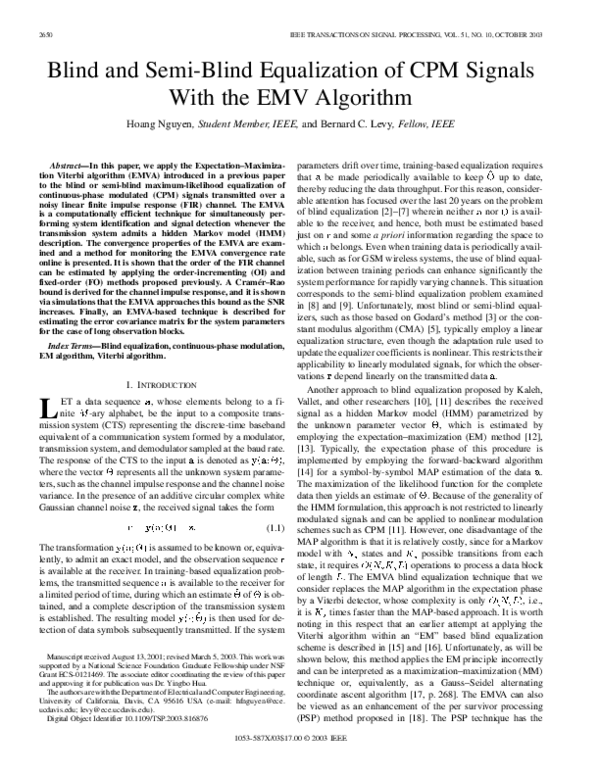 Pdf Blind And Semi Blind Equalization Of Cpm Signals With The Emv Algorithm