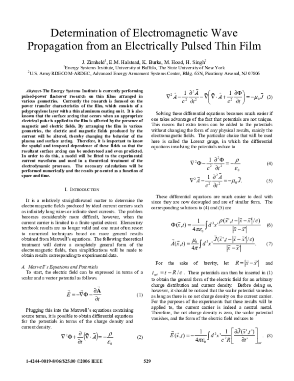 (PDF) Determination of Electromagnetic Wave Propagation from an Electrically Pulsed Thin Film