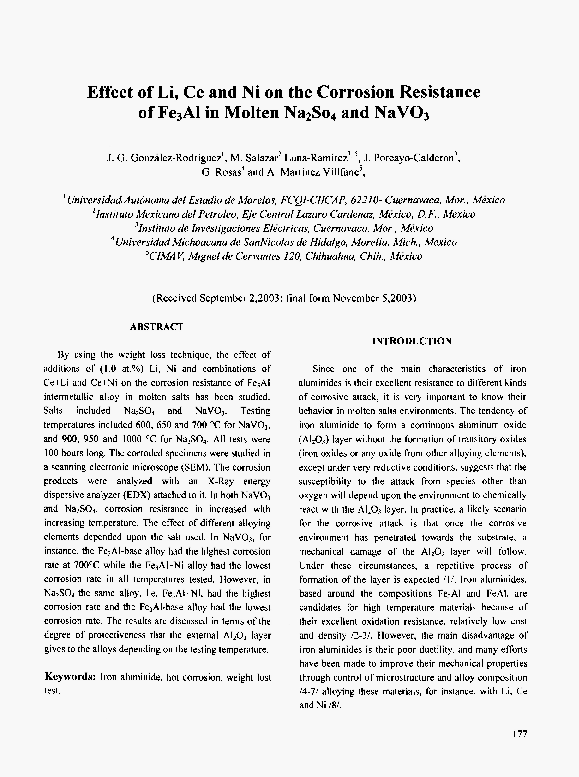 (PDF) Effect of Li, Ce and Ni on the Corrosion Resistance of Fe3Al in ...