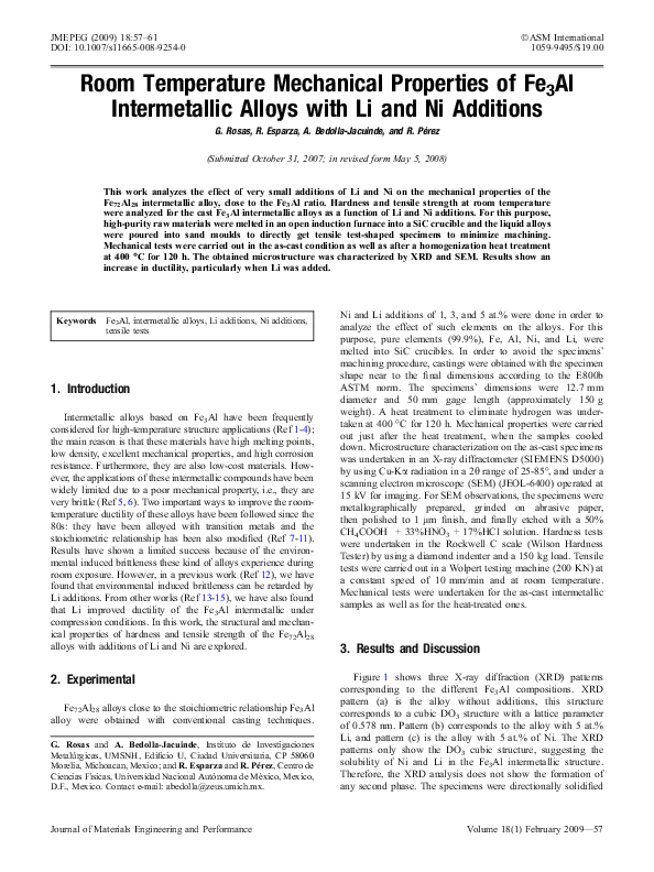 (PDF) Room Temperature Mechanical Properties of Fe3Al Intermetallic ...