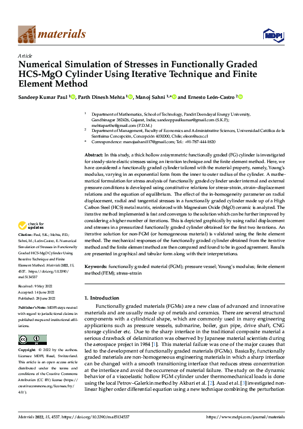(PDF) Numerical Simulation of Stresses in Functionally Graded HCS-MgO Cylinder Using Iterative ...