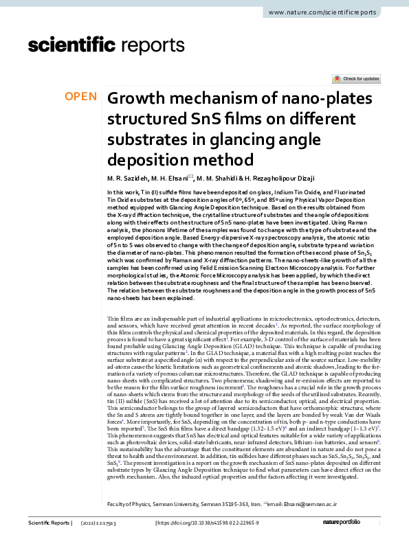 (PDF) Growth mechanism of nano-plates structured SnS films on different ...