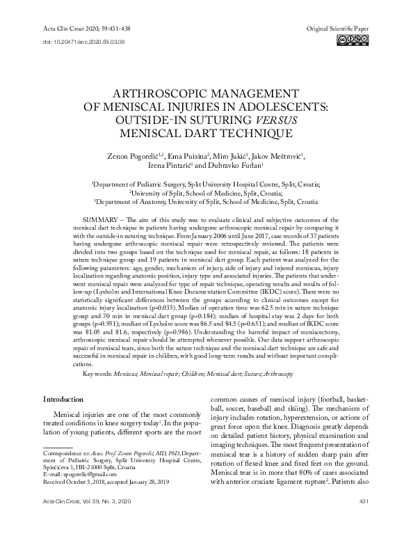 (PDF) Arthroscopic Management of Meniscal Injuries in Adolescents ...
