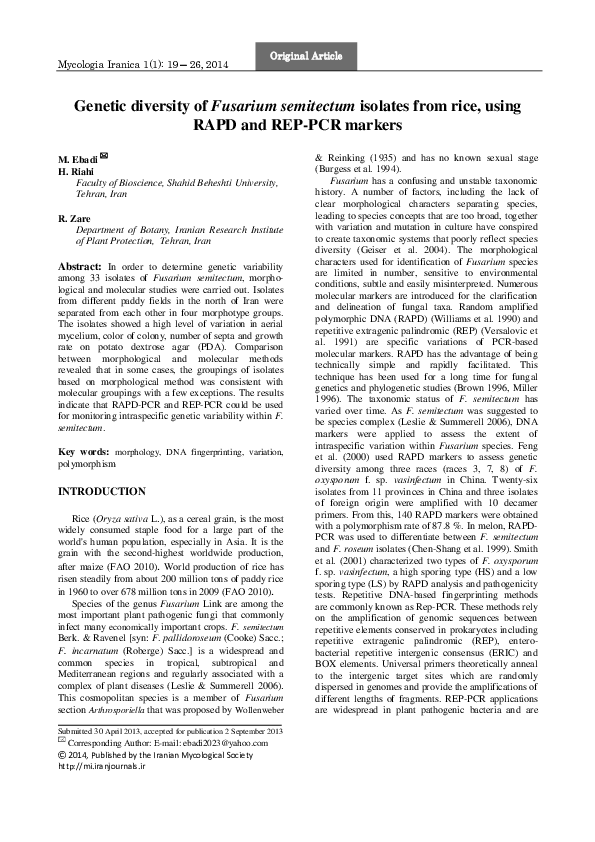 (PDF) Genetic diversity of Fusarium semitectum isolates from rice ...