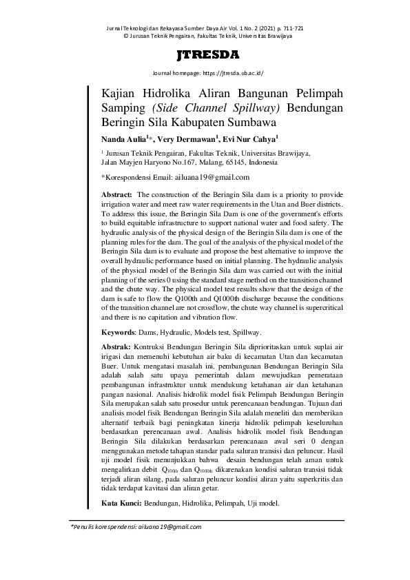 (PDF) Kajian Hidrolika Aliran Bangunan Pelimpah Samping (Side Channel ...
