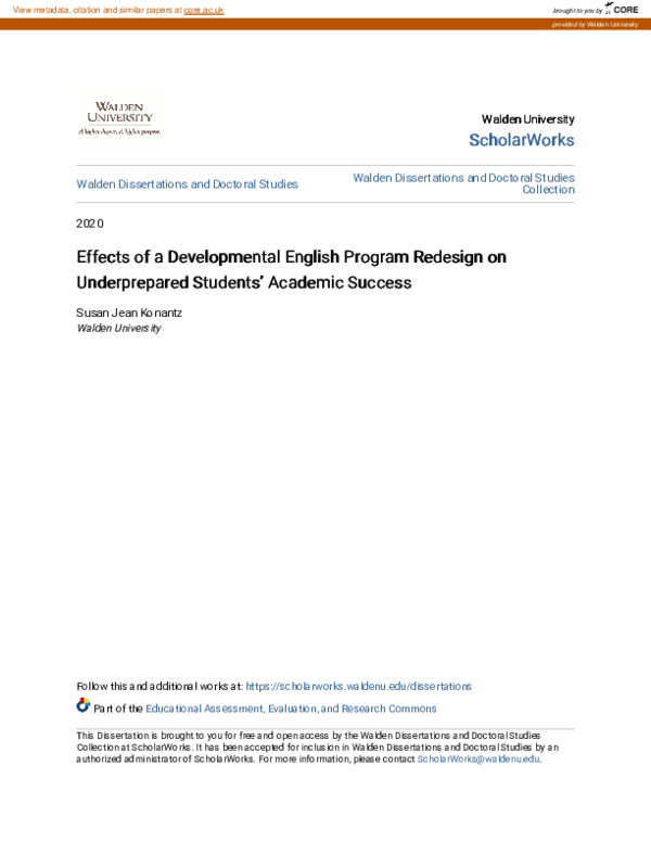 (PDF) Effects of a Developmental English Program Redesign on ...