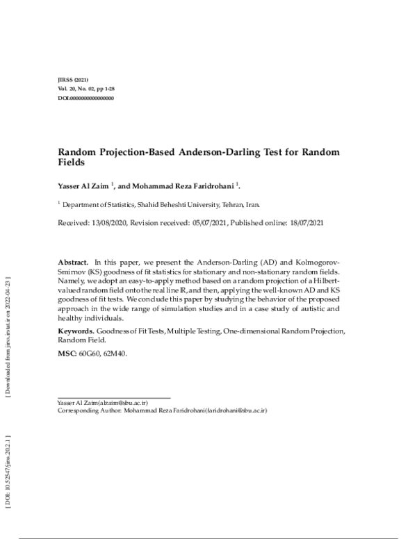 (PDF) Random Projection-Based Anderson-Darling Test for Random Fields