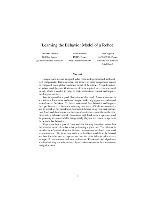 (PDF) Learning the behavior model of a robot