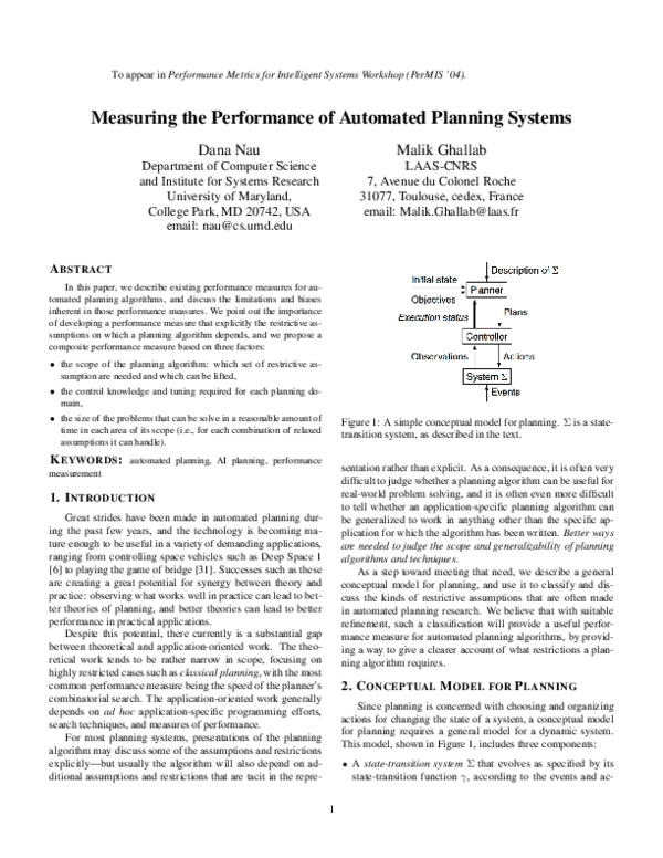 (PDF) Measuring the Performance of Automated Planning Systems