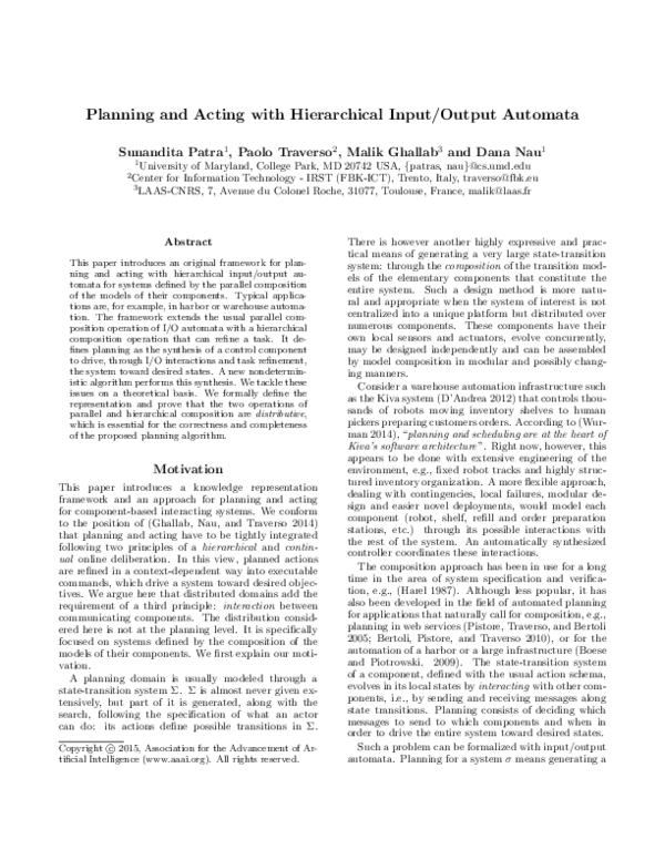 Pdf Planning And Acting With Hierarchical Input Output Automata