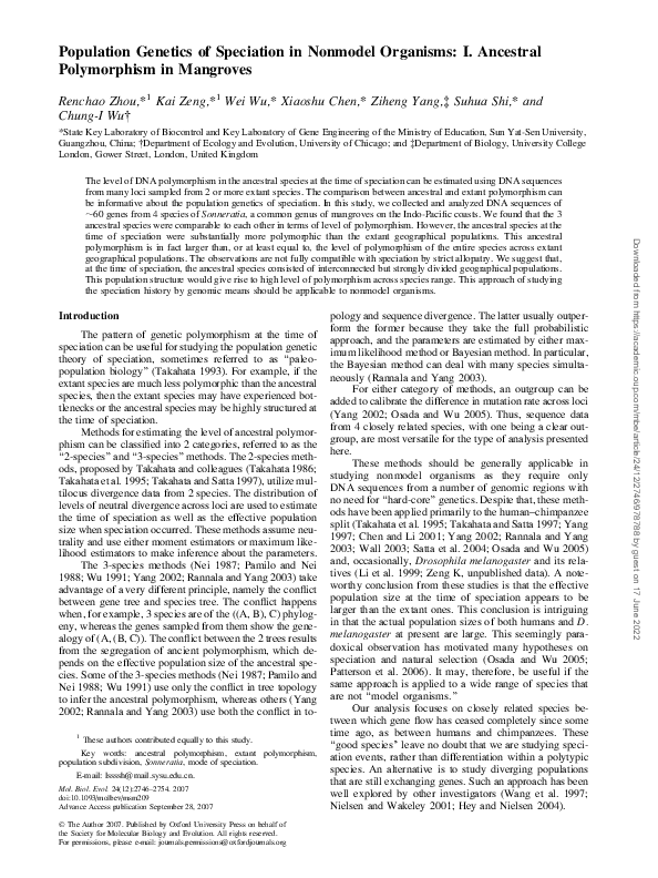 (PDF) Population Genetics of Speciation in Nonmodel Organisms: I ...