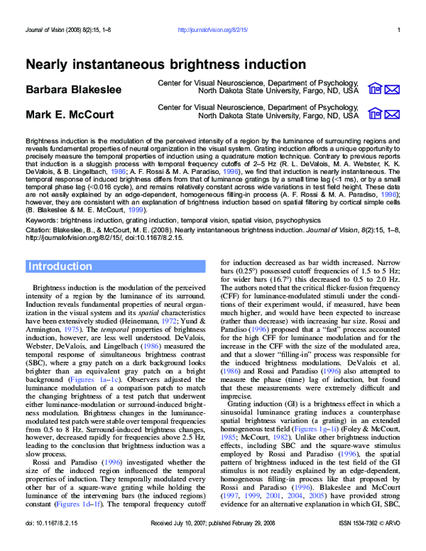 (PDF) Nearly instantaneous brightness induction