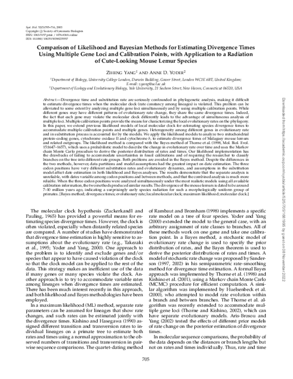 Pdf Comparison Of Likelihood And Bayesian Methods For Estimating Divergence Times Using