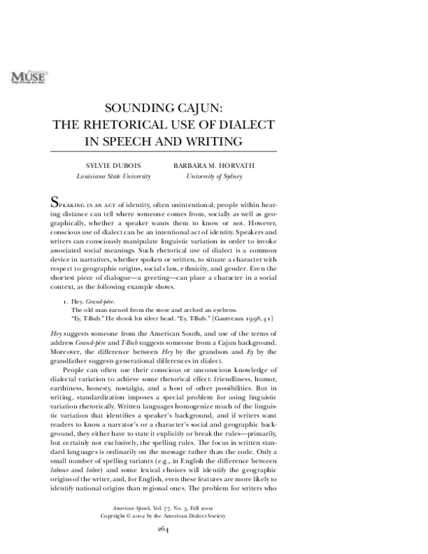 (PDF) Sounding Cajun: The Rhetorical Use of Dialect in Speech and Writing