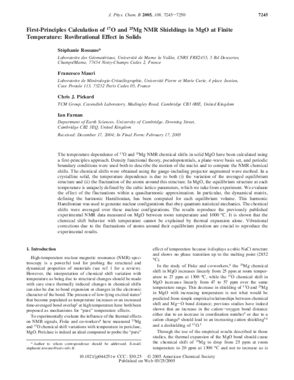 (PDF) First-Principles Calculation of 17O and 25Mg NMR Shieldings in ...