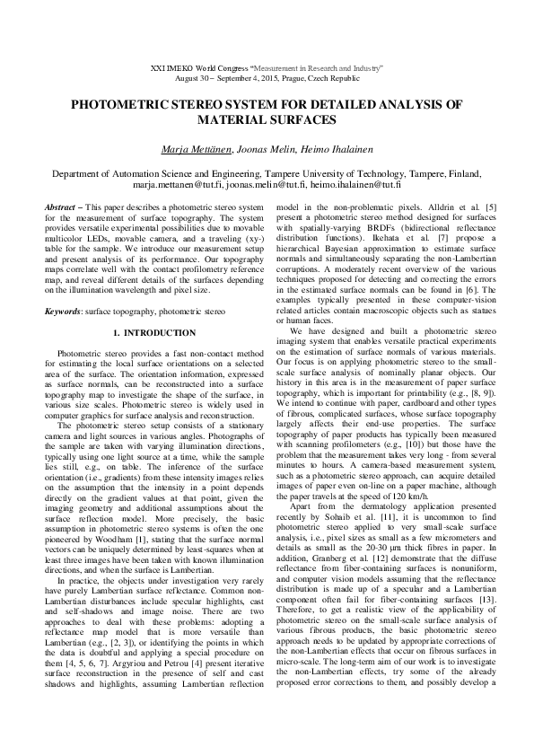 (PDF) Photometric stereo system for detailed analysis of material surfaces