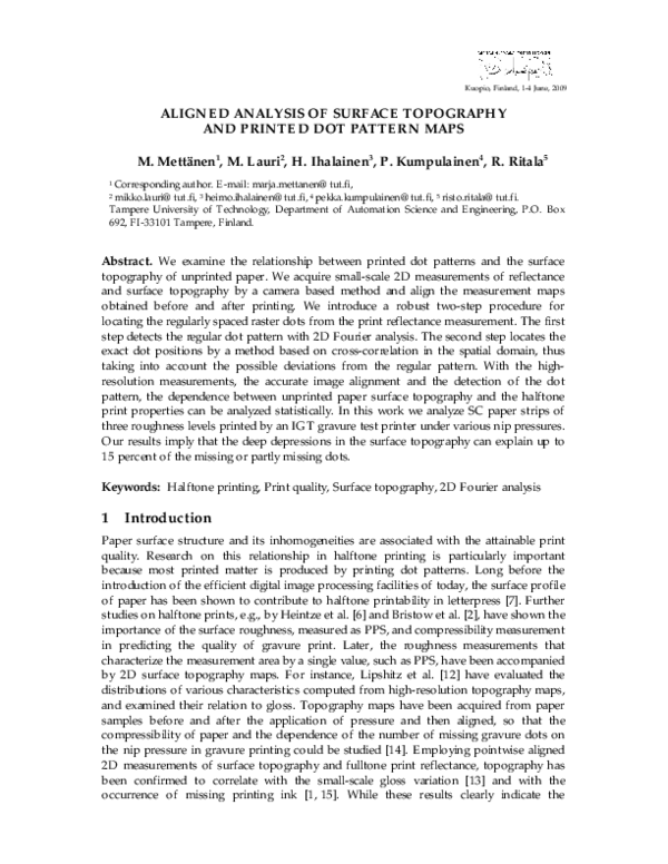 (PDF) Aligned analysis of surface topography and printed dot pattern maps