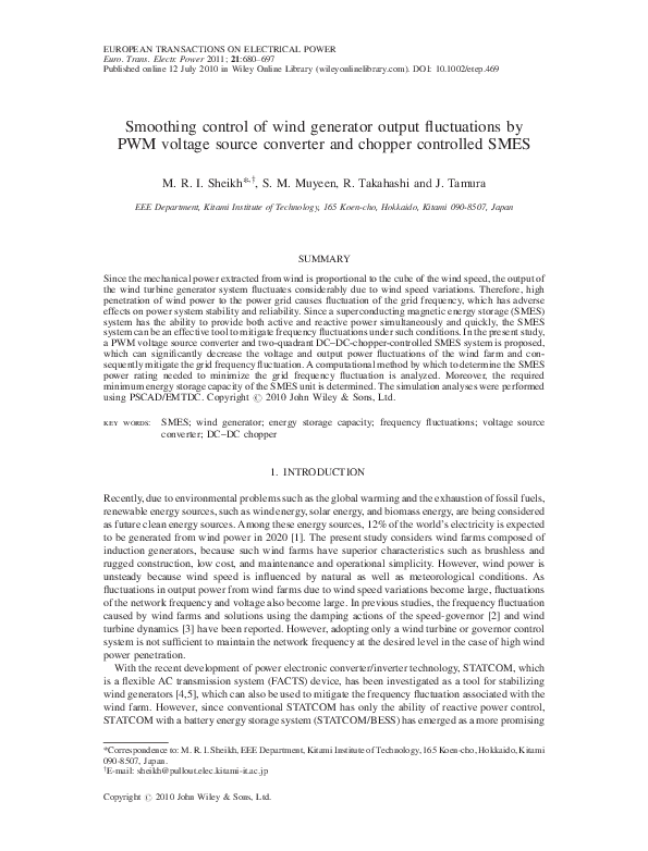 Pdf Smoothing Control Of Wind Generator Output Fluctuations By Pwm Voltage Source Converter