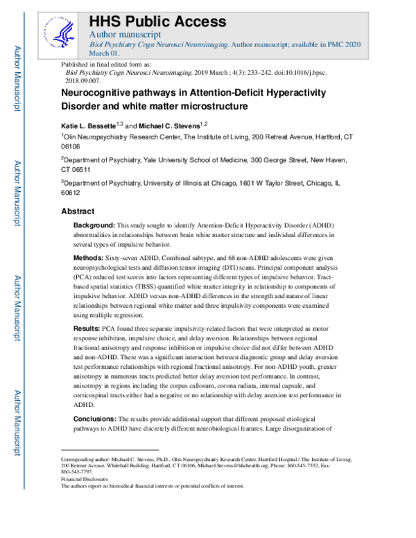 (PDF) Neurocognitive Pathways in Attention-Deficit/Hyperactivity Disorder and White Matter ...