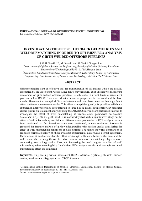 (PDF) Investigating the Effect of Crack Geometries and Weld Mismatching ...