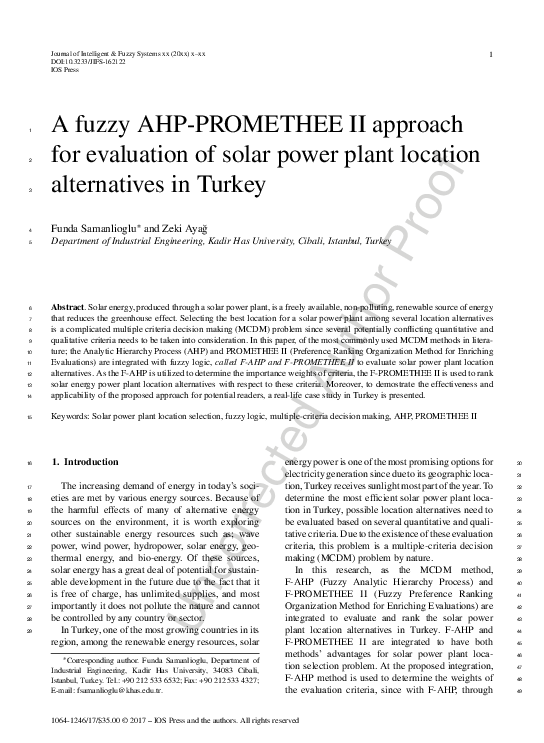 (PDF) A fuzzy AHP-PROMETHEE II approach for evaluation of solar power plant location ...