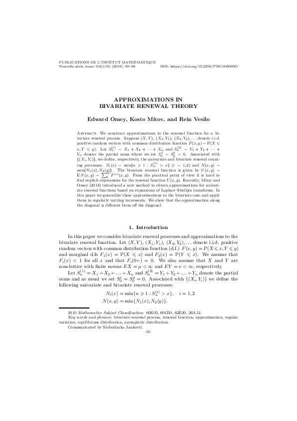 (PDF) Approximations in bivariate renewal theory