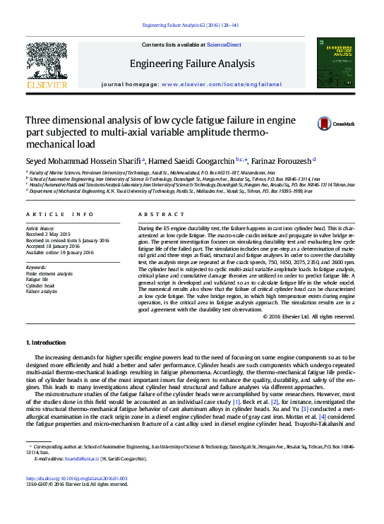 (PDF) Three dimensional analysis of low cycle fatigue failure in engine part subjected to multi ...