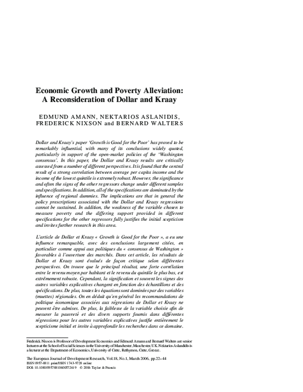 (PDF) Economic Growth and Poverty Alleviation: A Reconsideration of ...